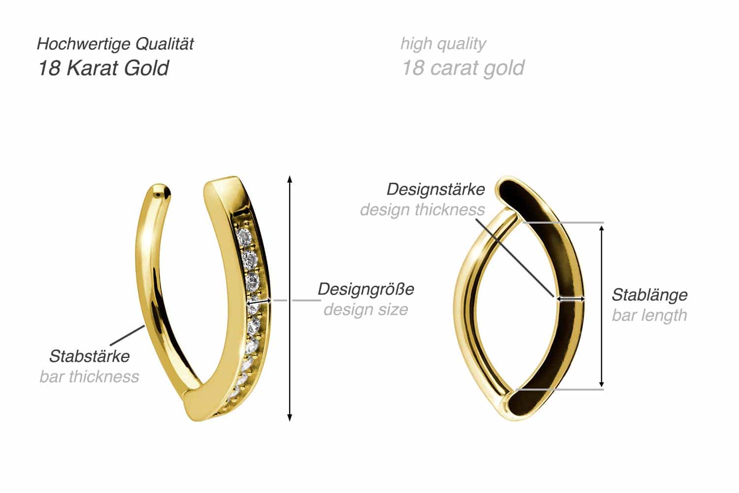 18 carat gold belly button clicker ARCH + SETTED CRYSTALS | PIERCINGLINE